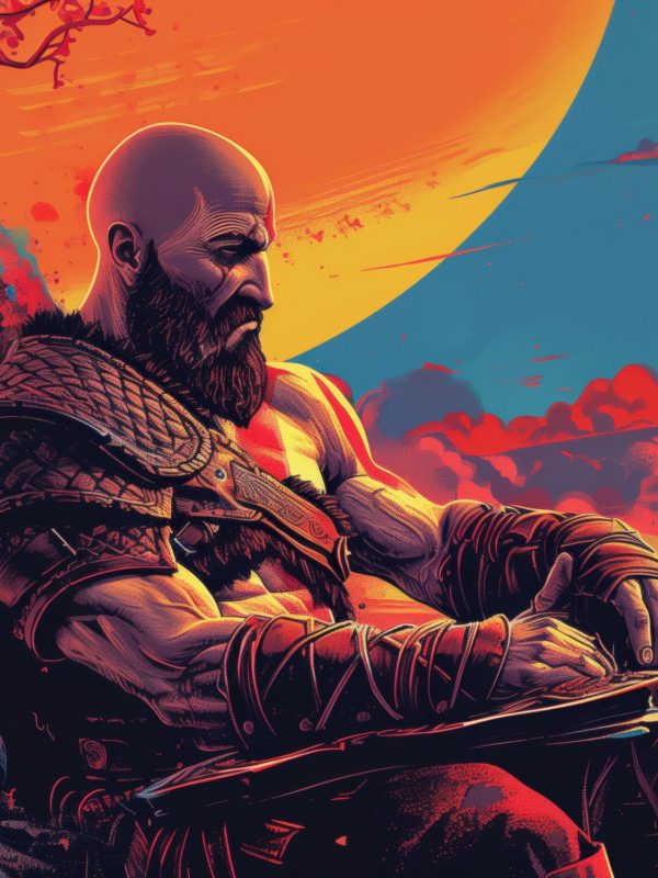 God of War - Kratos Sitting Under Red Sunset Poster - Northern Mystic Media