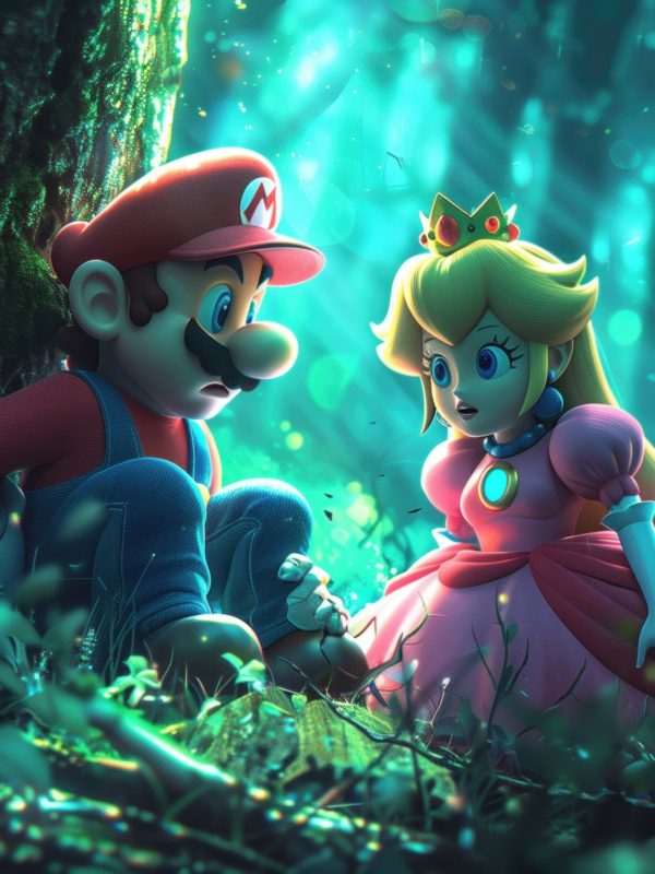 Super Mario - Mario Sitting with Princess Peach Poster - Northern ...